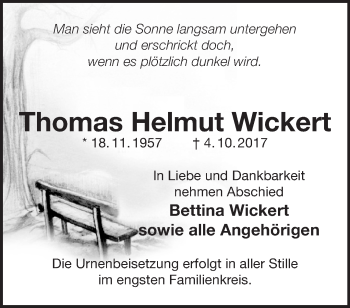 Traueranzeigen von Thomas Helmut Wickert | Märkische Onlinezeitung ...