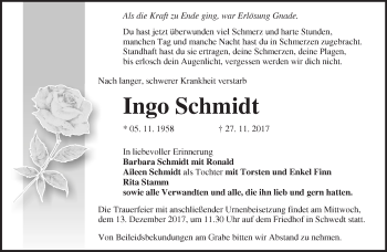 Traueranzeigen von Ingo Schmidt | Märkische Onlinezeitung Trauerportal