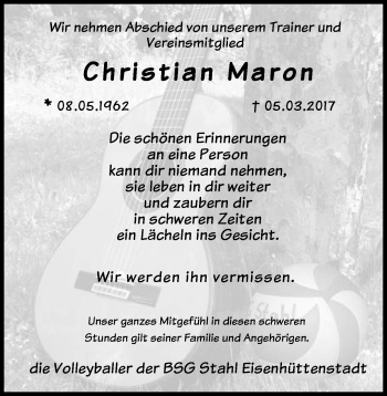 Traueranzeigen von Christian Maron | Märkische Onlinezeitung Trauerportal