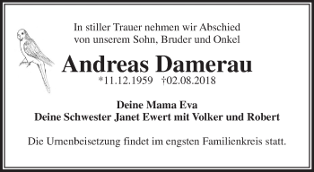 Traueranzeigen von Andreas Damerau | Märkische Onlinezeitung Trauerportal