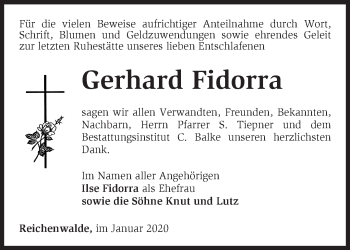 Traueranzeigen von Gerhard Fidorra | Märkische Onlinezeitung Trauerportal