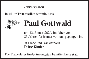 Traueranzeigen von Paul Gottwald | Märkische Onlinezeitung Trauerportal