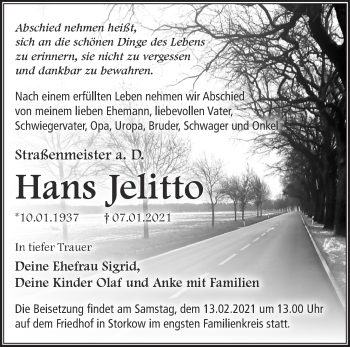 Traueranzeigen von Hans Jelitto | Märkische Onlinezeitung Trauerportal