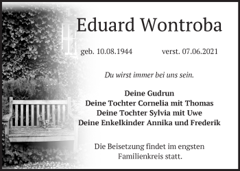 Traueranzeigen von Eduard Wontroba | Märkische Onlinezeitung Trauerportal