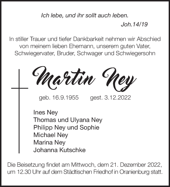 Traueranzeigen von Martin Ney | Märkische Onlinezeitung Trauerportal