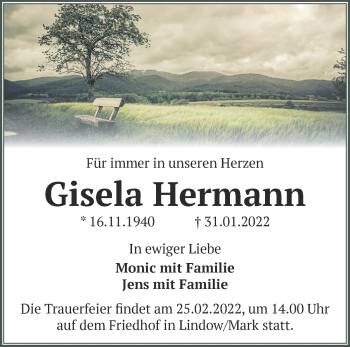 Traueranzeigen von Gisela Hermann | Märkische Onlinezeitung Trauerportal