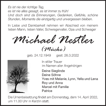 Traueranzeigen von Michael Nestler | Märkische Onlinezeitung Trauerportal