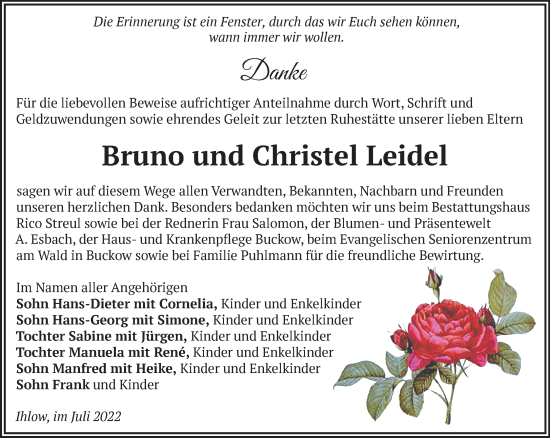Traueranzeigen von Bruno und Christel Leidel | Märkische Onlinezeitung ...