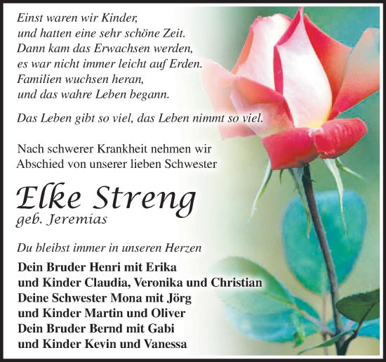 Traueranzeigen von Elke Streng Streng | Märkische Onlinezeitung ...