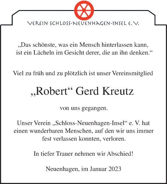 Traueranzeigen von Robert Gerd Kreutz | Märkische Onlinezeitung ...
