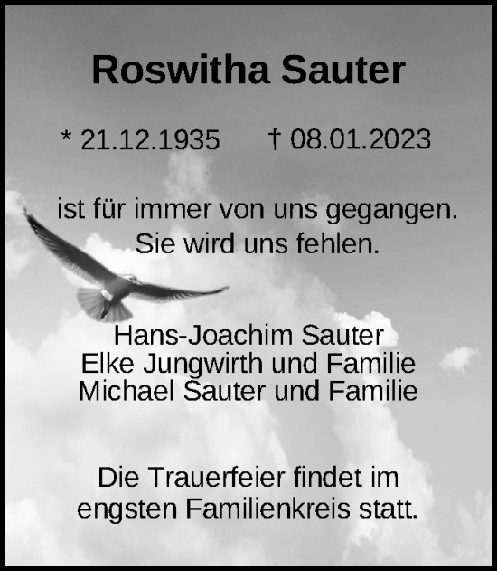 Traueranzeigen von Roswitha Sauter | Märkische Onlinezeitung Trauerportal