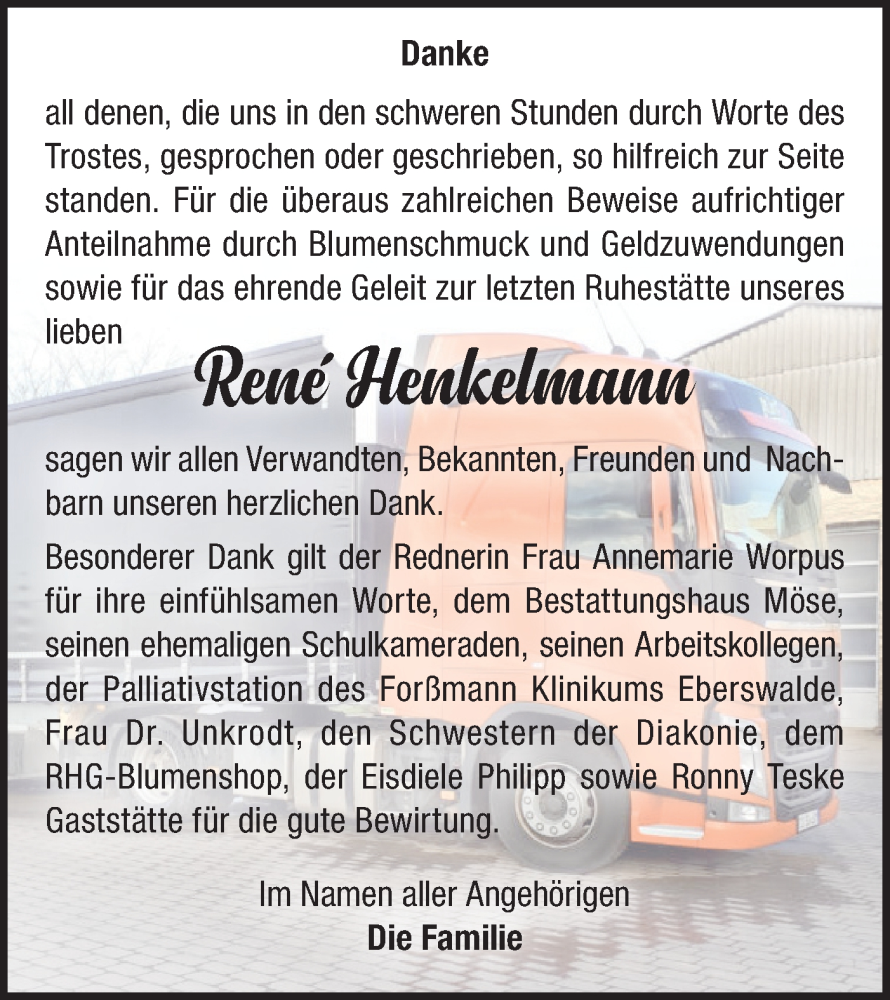 Traueranzeigen von René Henkelmann | Märkische Onlinezeitung Trauerportal