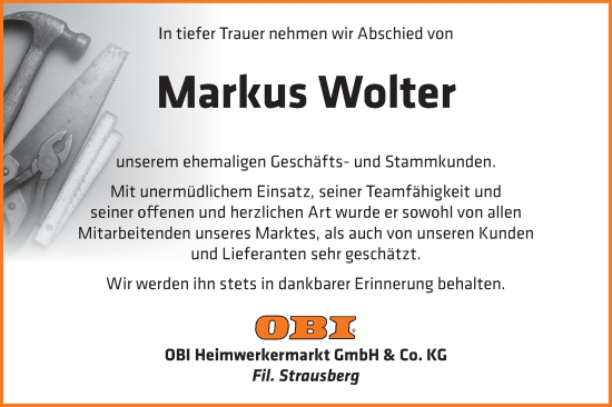 Traueranzeigen von Markus Wolter | Märkische Onlinezeitung Trauerportal