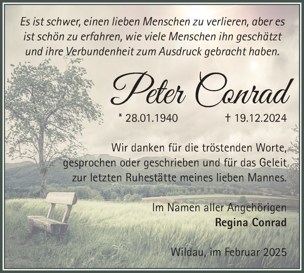 Traueranzeigen von Peter Conrad | Märkische Onlinezeitung Trauerportal